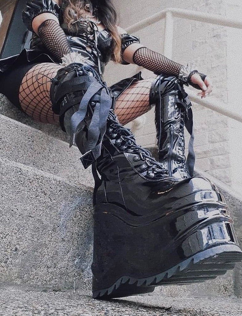 DEMONIA WAVE-315 - BLACK PATENT PRE ORDER – TIBBS & BONES