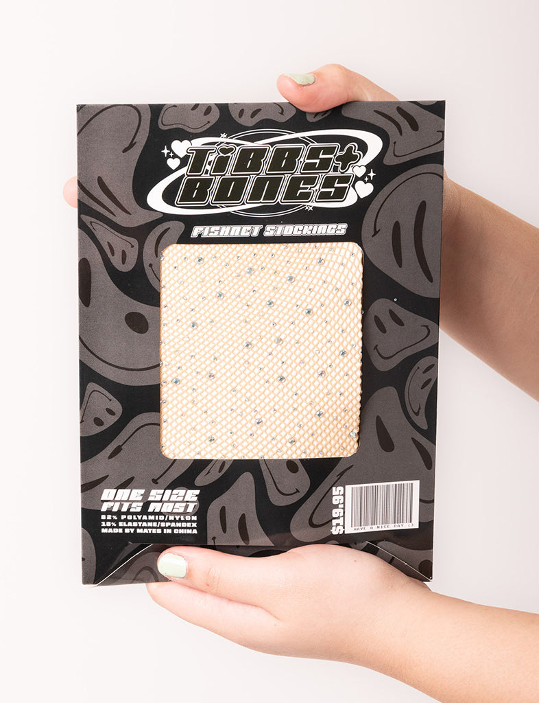 ROLLING IN DIAMONDS BLING FISHNETS - BEIGE – TIBBS & BONES